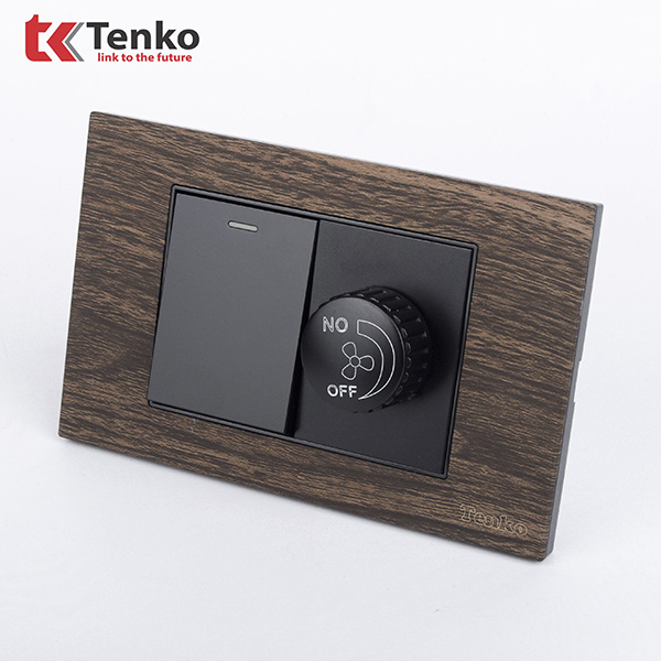 Chiết Áp Quạt + Công Tắc Đèn Âm Tường Cao Cấp Mặt Vân Gỗ Tenko TK-C6A-087